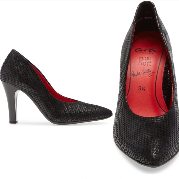 Ara | Shoes | Ara Franziska Houndstooth High Soft Black Leather Heel ...